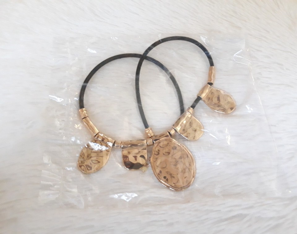 AVON Modern Metals Statement Necklace "Goldtone" Black Cord w/3 ...