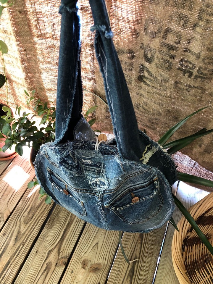 Upcycled Round Denim jeans Shoulder Bag | eBay