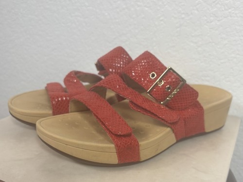 Vionic Pacific Rio Wedge Sandals Women's 9 Red Lizard Print Platform ...