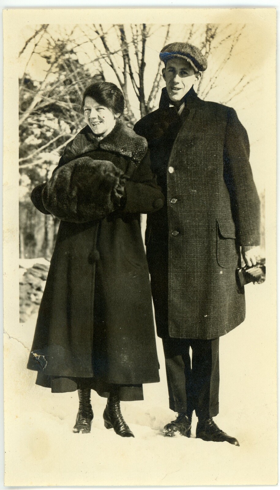 c1910s Photo NH New Hampshire Man & Woman Harold Varney Winter Coats ...
