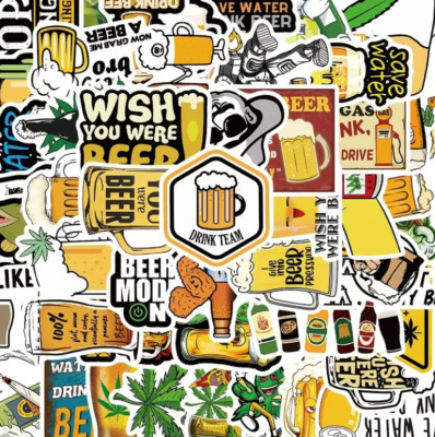 50 Beer Stickers Drinking Cartoon Pint Glass Save Water Drink Vinyl ...