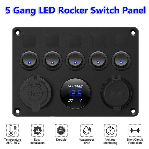 5 Gang 12V Rocker Switch Panel For Car Boat Marine LED USB Charger ON ...