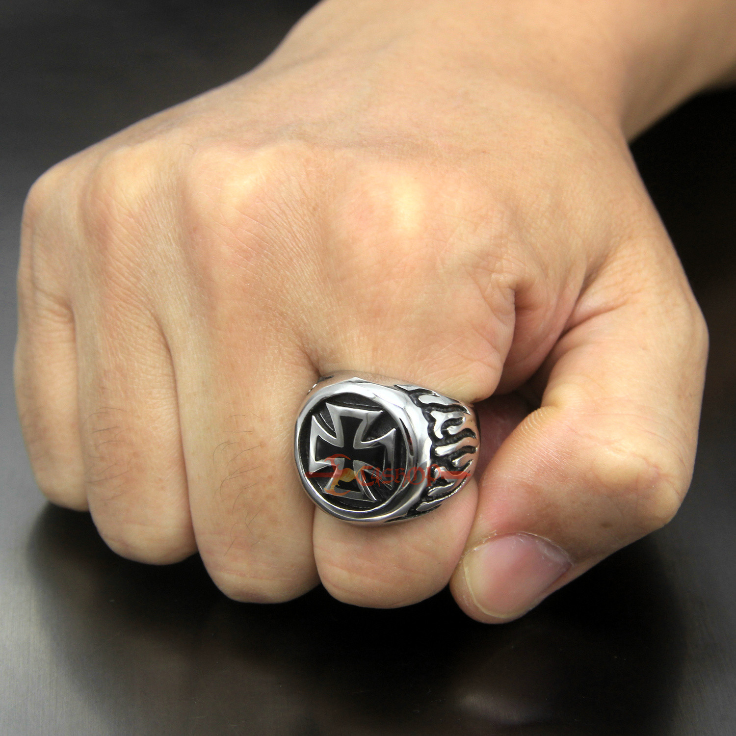 Men's Classic German Iron Cross Pattée Ring Flame Stainless Steel ...
