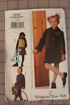 Vogue Pattern #7773 Vogue for Me Children's Size 2,3,4 Jacket,Vest ...