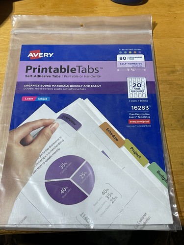 Avery 16283 Printable Repositionable Tabs, 1-3/4", Assorted 80 Tabs | eBay