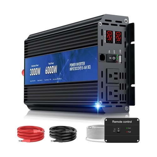3000W Power Inverter,Peak Power 6000W 12V DC to AC 110V120V,Remote ...