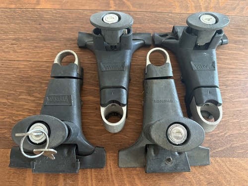 Set of 4 YAKIMA 1A Roof Rack RAIN GUTTER Towers LOCKS Keys ROUND BAR ...