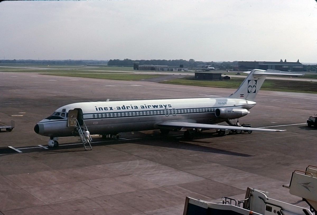 INEX-ADRIA AIRWAYS, Douglas DC-9, YU-AJO, at Manchester, in 1974 ...