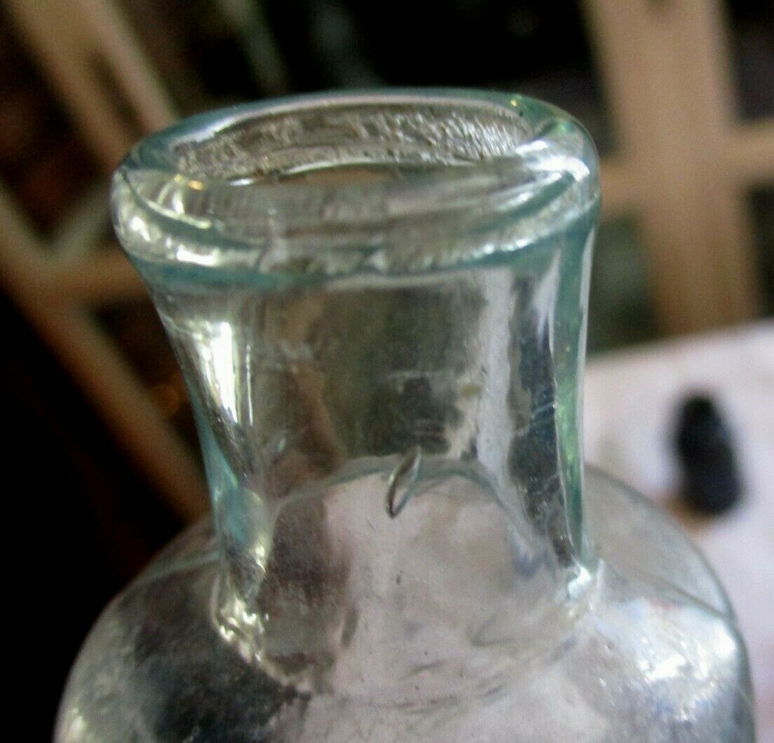 NICE AQUA OPEN PONTIL MEXICAN MUSTANG LINIMENT BOTTLE ROLLED LIP 1850'S ...