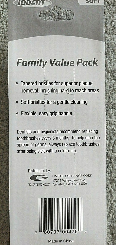5 Packs of Iodent Adult Soft Bristle Toothbrushes Family Value 25 Total ...
