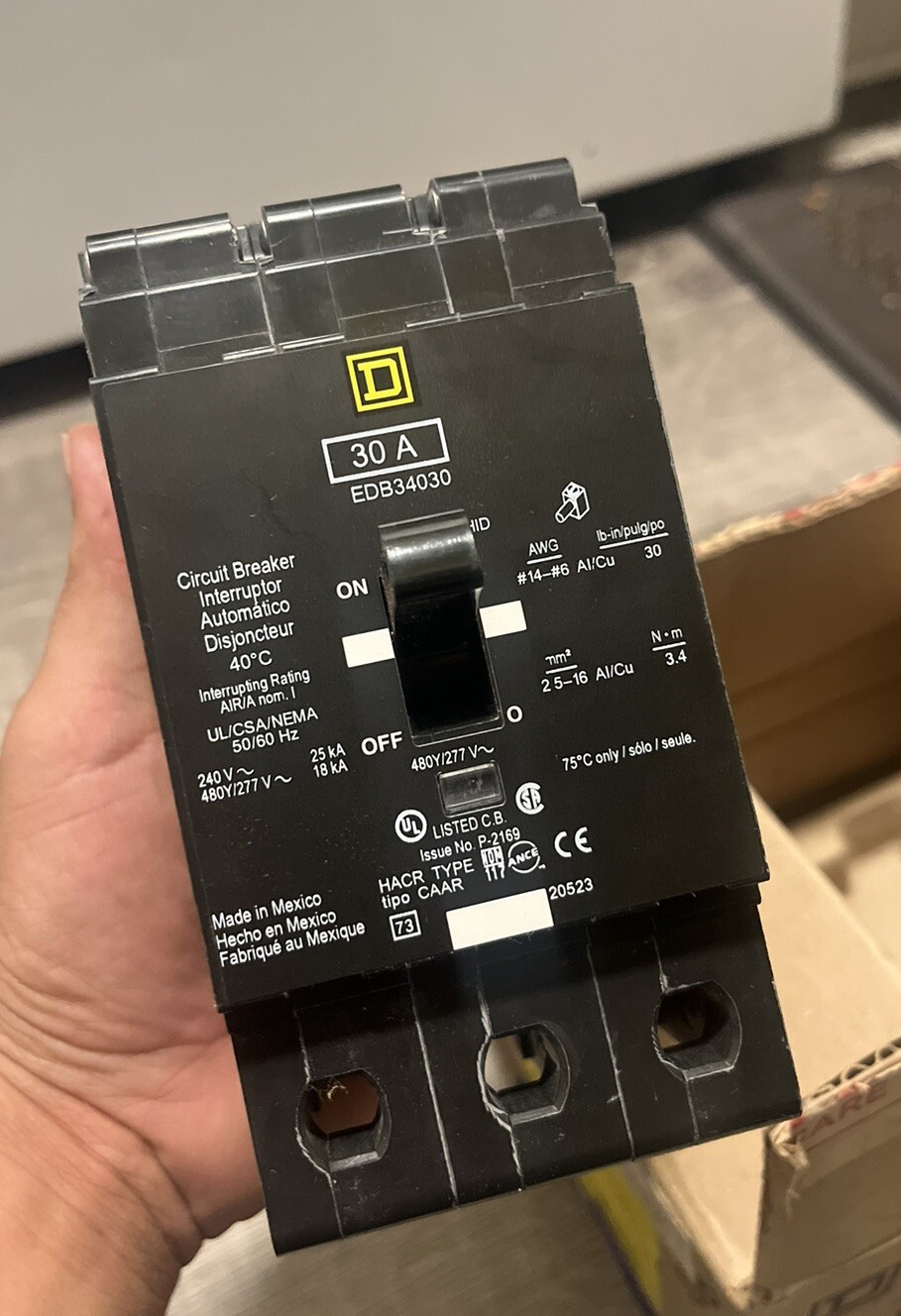 Square D EDB34030 30Amp 480Y/277 VAC 3 Pole Bolt-On Circuit Breaker | eBay