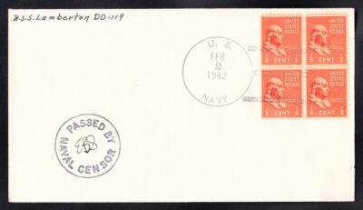 WWII USS LAMBERTON DD-119 DMS-2 Hawaiian Islands WWII Censor Naval ...