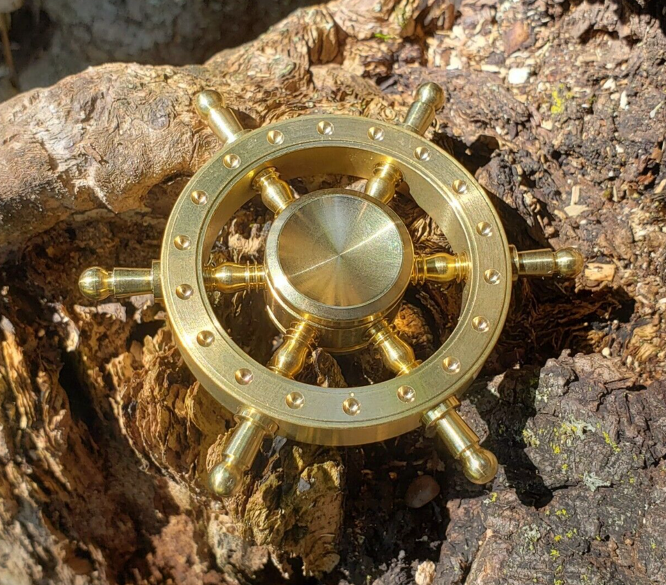 Captain Ship Wheel Brass Fidget Spinner All Metal Toy Adults Kids Boys ...
