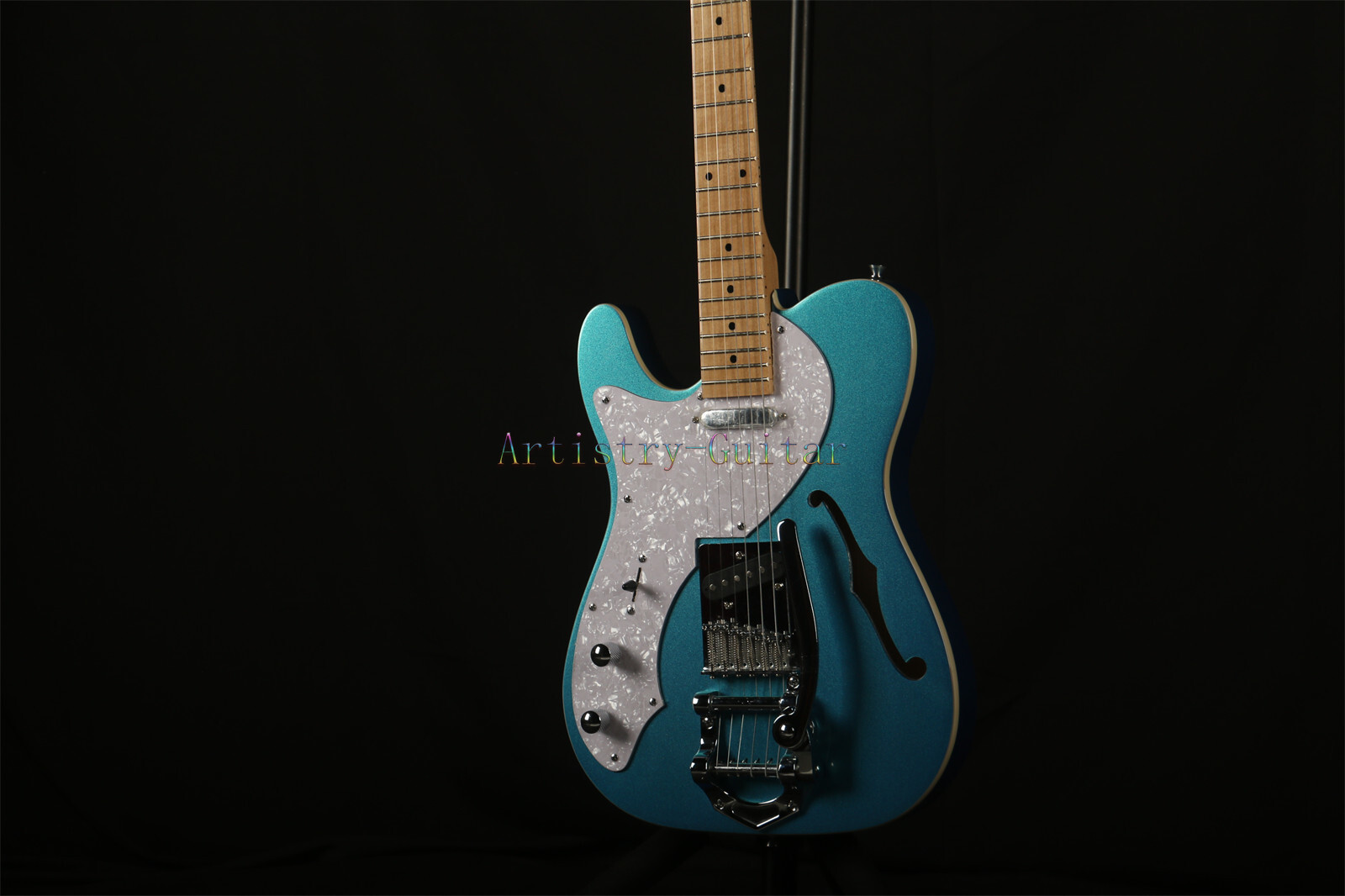 Factory Left-Handed Blue Semi-Hollow Body Telecaster Electric Guitar ...