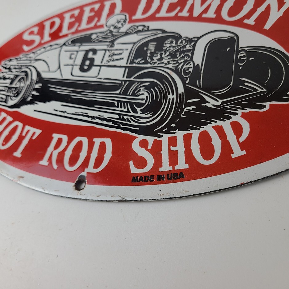 Vintage Hot Rod Shop Sign - Speed Demon Gasoline Service Pump Porcelain ...