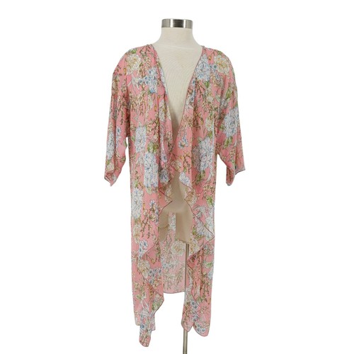LuLaRoe Kimono Cover Up Duster Pink Floral 3/4 Sleeve Open Front Shirt ...