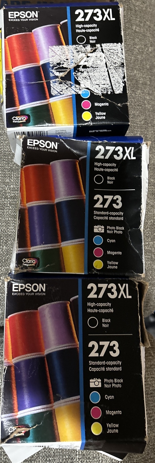 3 Epson 273XL Black & 273 Yellow Magenta Cyan, Photo Black Damaged Open ...