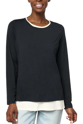 AnyBody Lounge Cozy Knit Two for One Top Black/Ivory | eBay