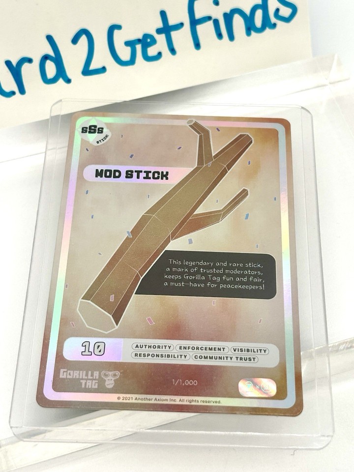 Makeship Gorilla Tag MOD STICK Trading Card 1/1,000 Legendary GTAG Rare ...