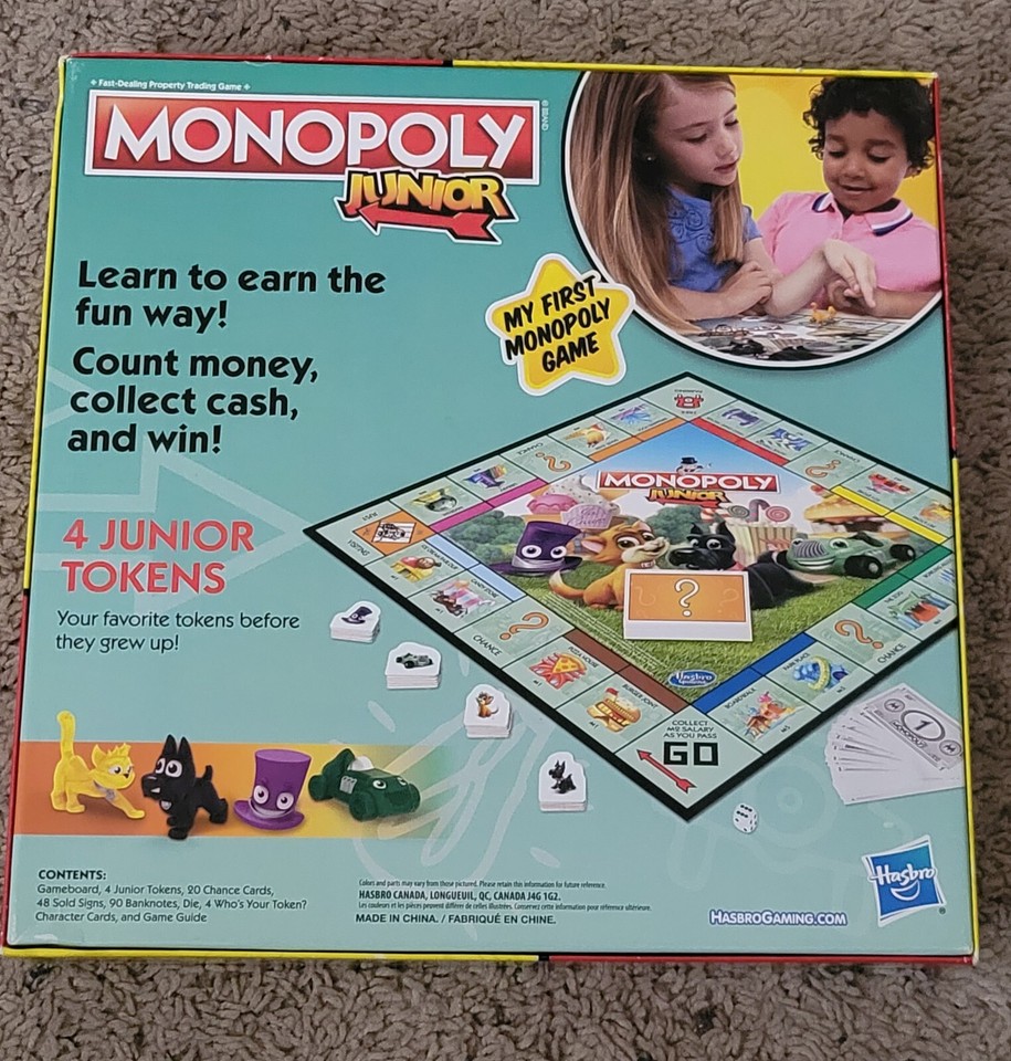 Hasbro Monopoly Jr Board Game. Featuring the top hat token. Kids 1st ...