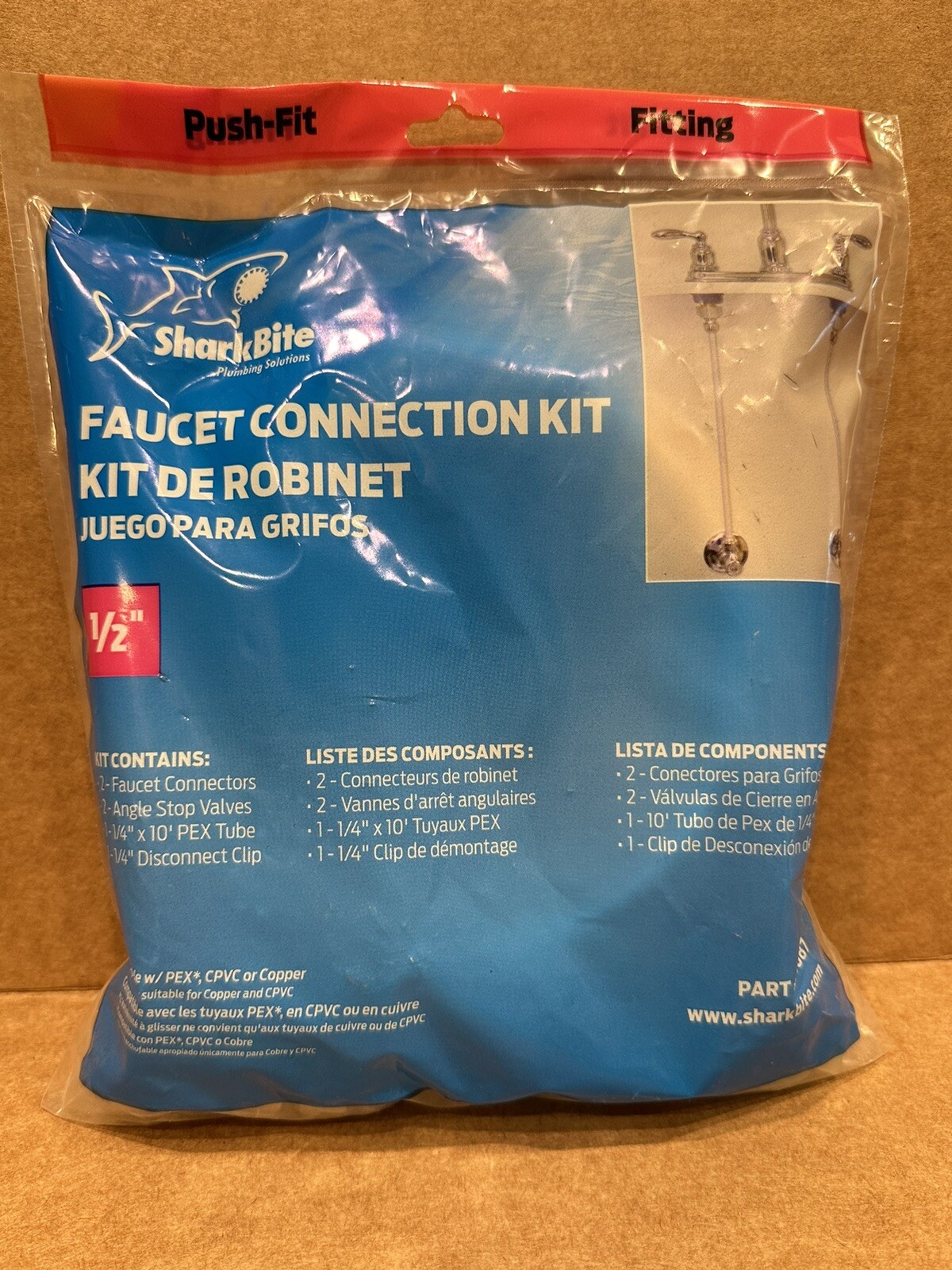 SharkBite Faucet Connection Kit #25087 w/ Push Fit 1/2" Angle Stop ...