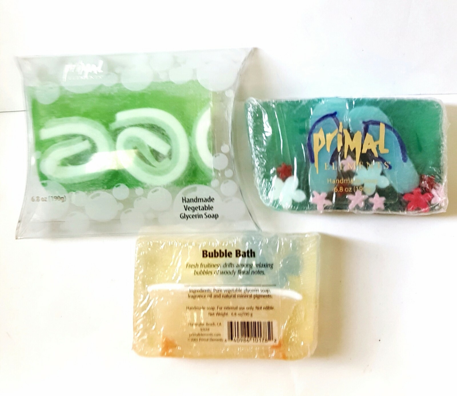 PRIMAL ELEMENTS GLYCERIN SOAPS:FLIP FLOPS,BUBBLE BATH,APPLE RINGS 6.8oz ...