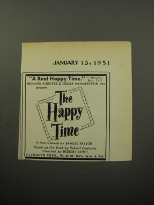 1951 The Happy Time Play Ad - A Real Happy time. - Barnes, Her. Trib ...