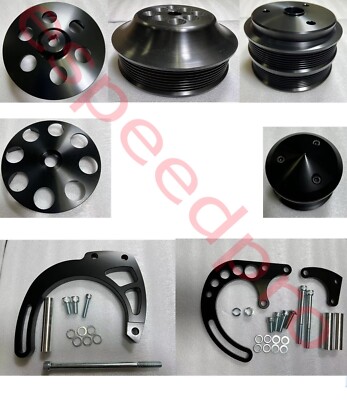 Black Small Block Chevy Serpentine Conversion Kit Power Steering SBC ...