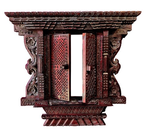 Large Red Polish Wood Carved Newar Window Door Wall Hanging Tibetan ...