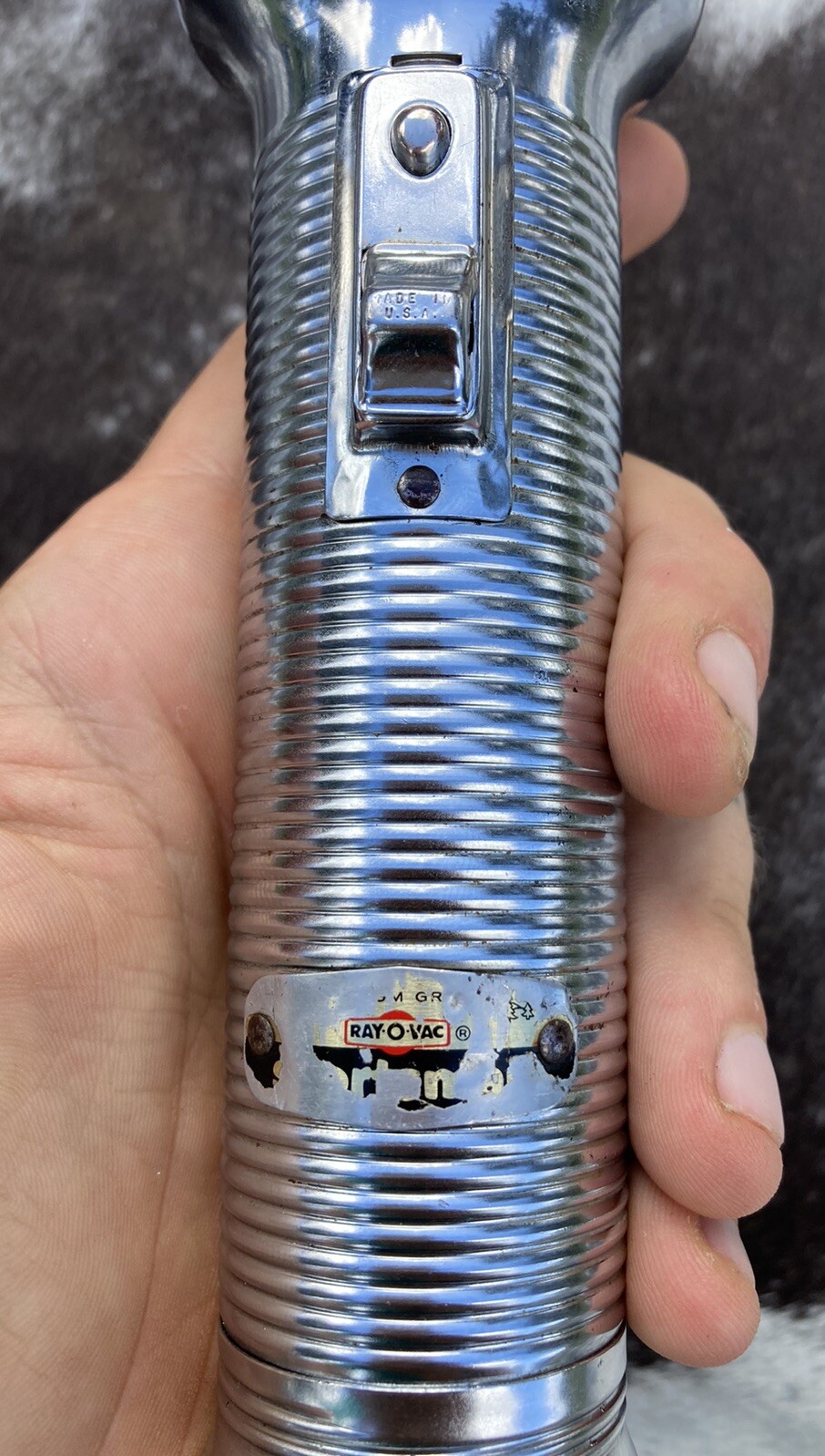 Flashlight VINTAGE 1960's 7" Ray-O-Vac Sportsman Chrome Ribbed Premium ...