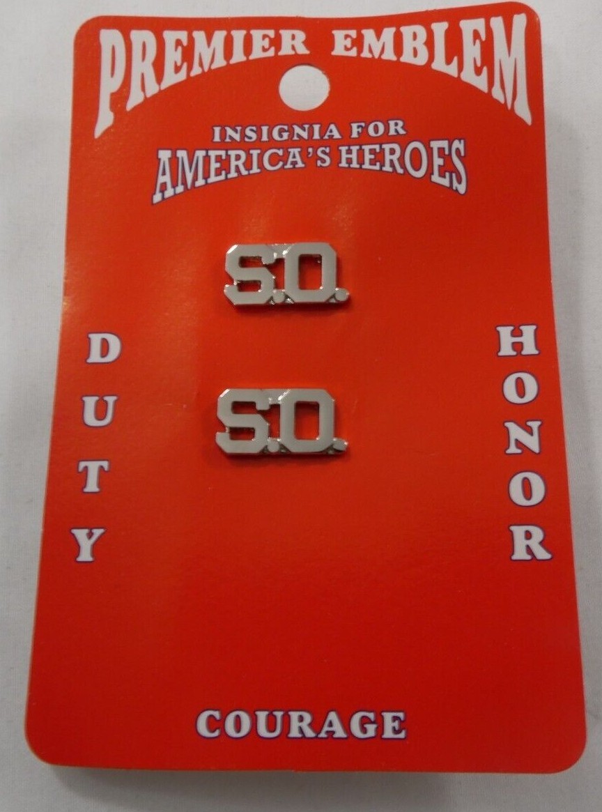 so Security Officer Collar Pin Device Set Silver Plate Cut out Letter ...