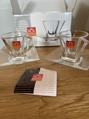 2 x RCR Espresso Glass Crystal Coffee Cups & Saucers NEW | eBay