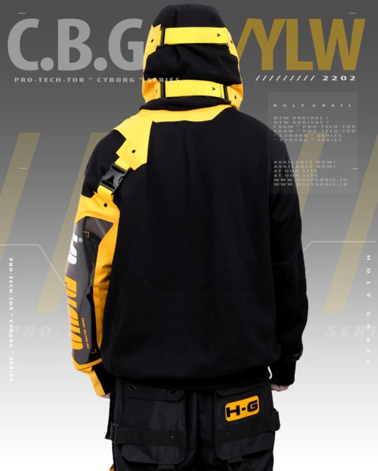 Men's Techwear Yellow Jacket Rugged fleece Pullover Hoodie Holygrail C ...