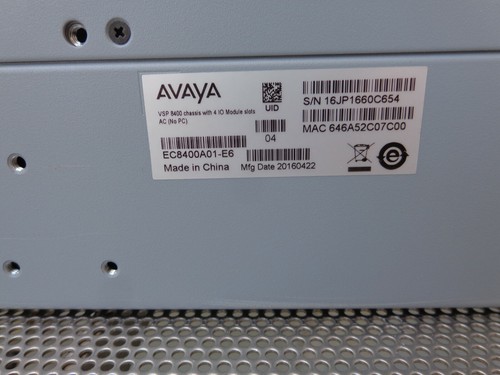 Avaya EC8400A01-E6 VSP 8404 8400 Chassis w/ 4 IO Slots Virtual Services ...