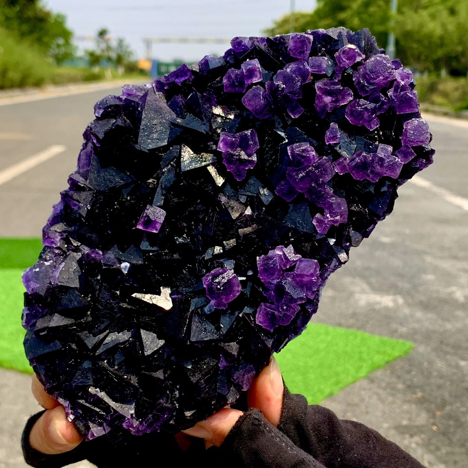 2.18LB Rare transparent purple cubic fluorite mineral crystal sample ...