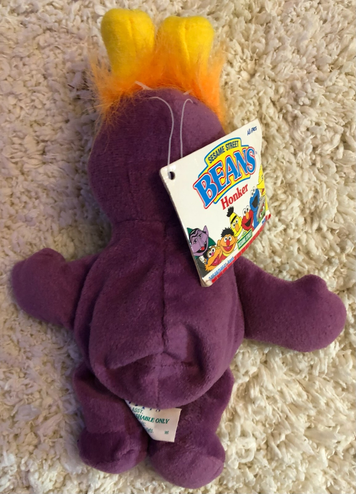 Tyco Sesame Street Beans PURPLE HONKER Muppet 8" Plush Vintage 1997 w ...
