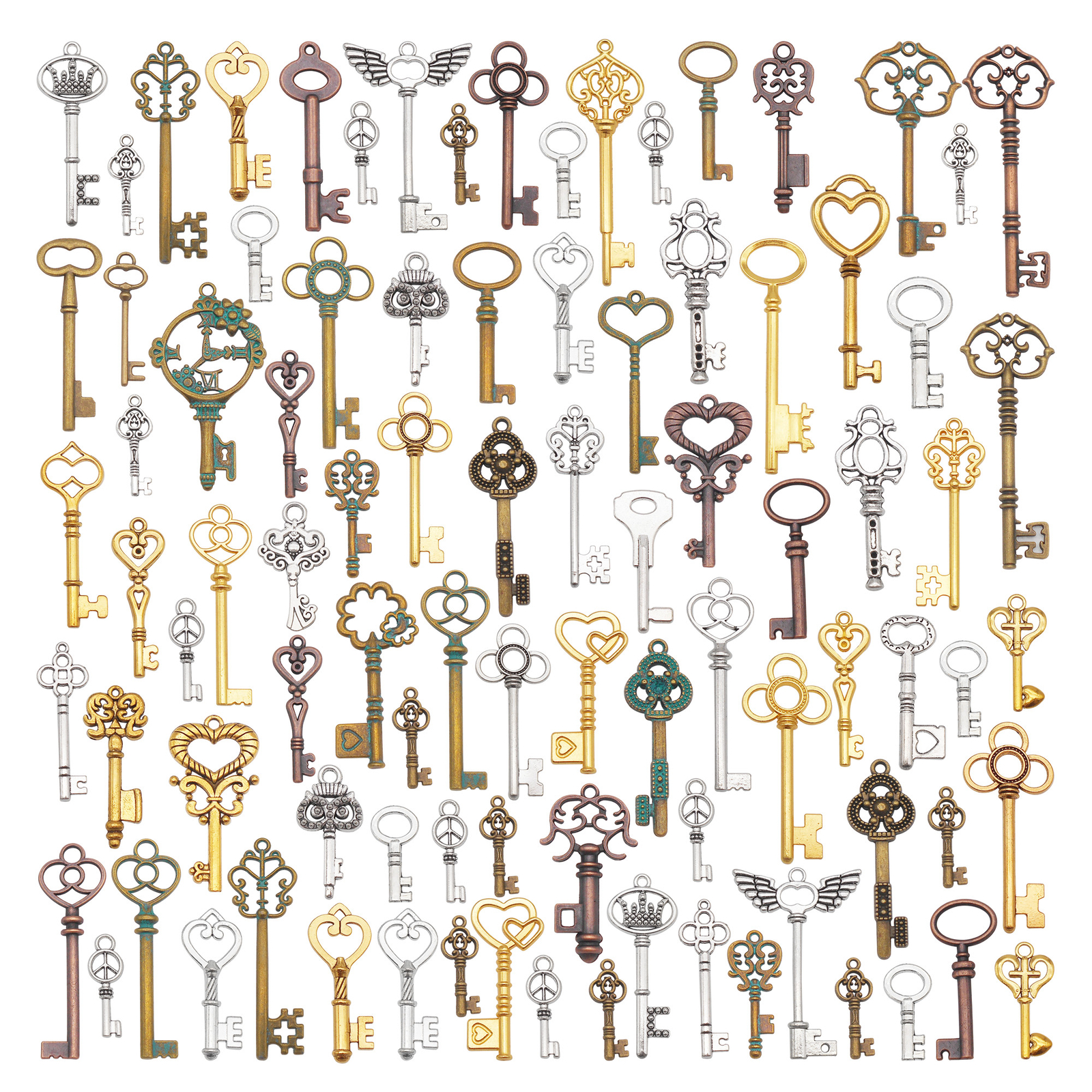 10pcs Random Mixed Hollow Key Charm Pendant for Necklace Earrings DIY ...