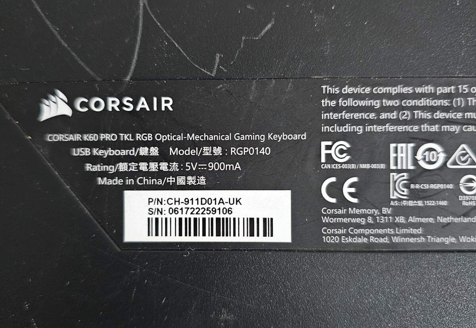 CORSAIR K60 RGB PRO TKL Optical-Mechanical Gaming Keyboard | eBay UK