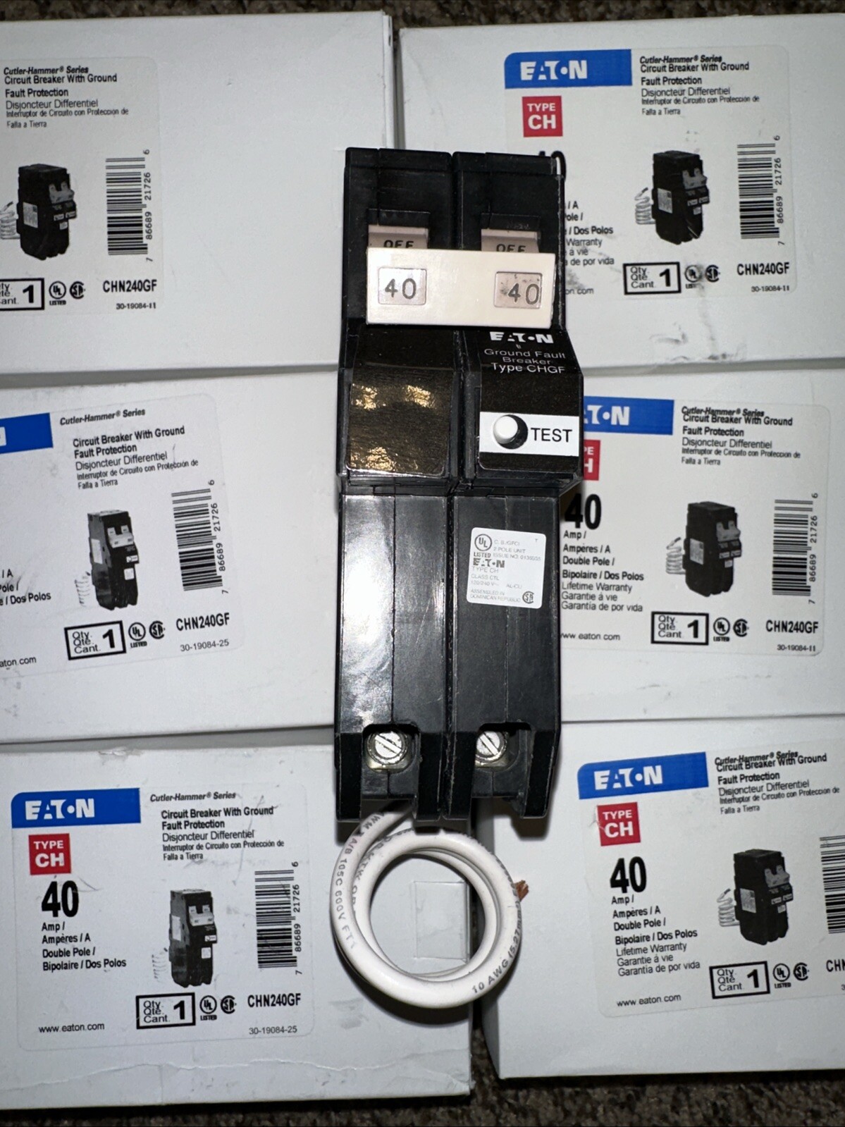 NEW Eaton CHN240GF 40 Amp 2 Pole 240V GFCI Ground Fault Circuit Breaker ...