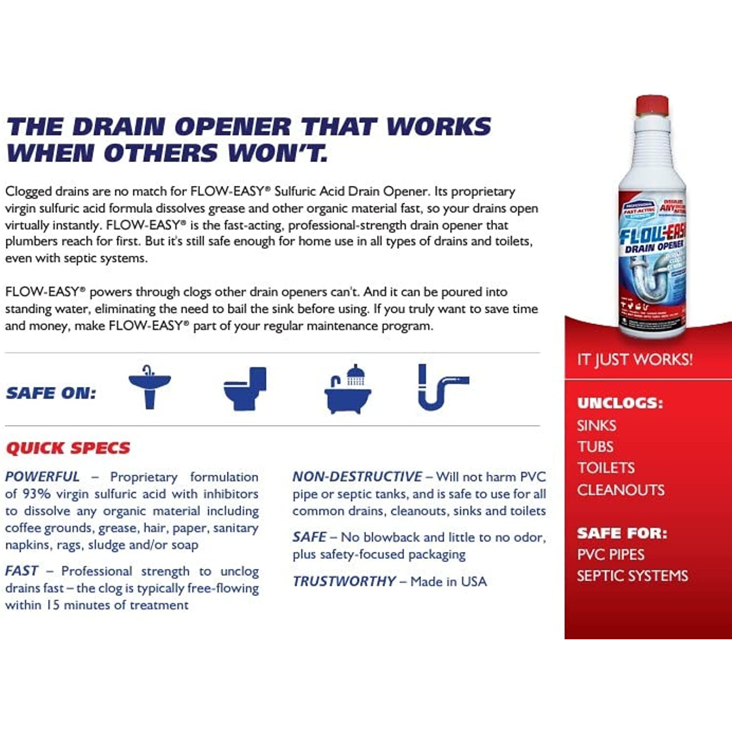 Flow-Easy Drain Opener | Case of 12 (20 oz) bottles | Dissolve Grease ...