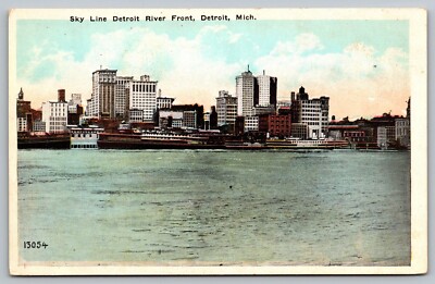 Postcard Sky Line Detroit River Front Detroit Michigan VTG C11 | eBay