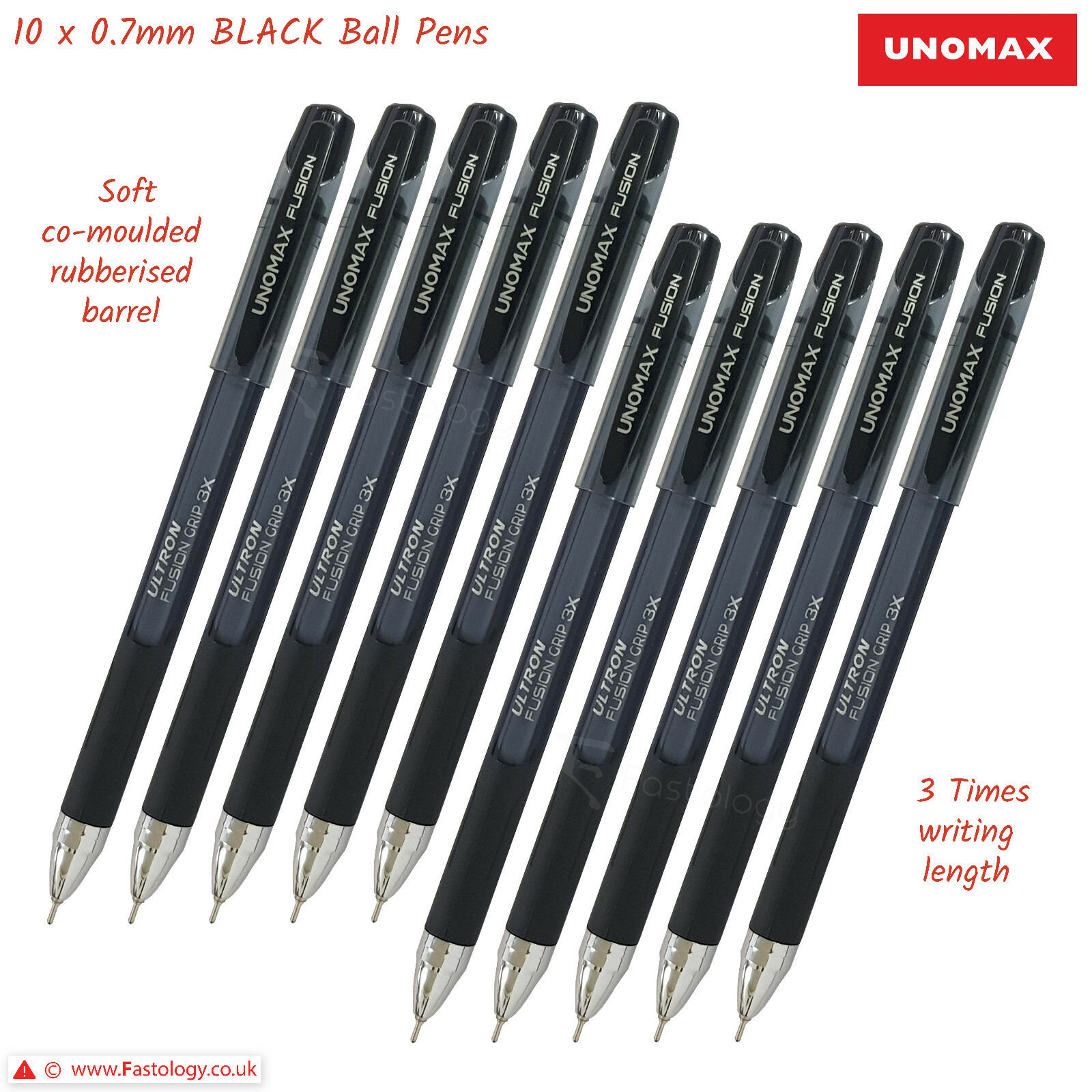 BLACK BALL Pens 0.7mm Fine UNOMAX Fusion GRIP 3X Liquid Ballpoint Pens ...