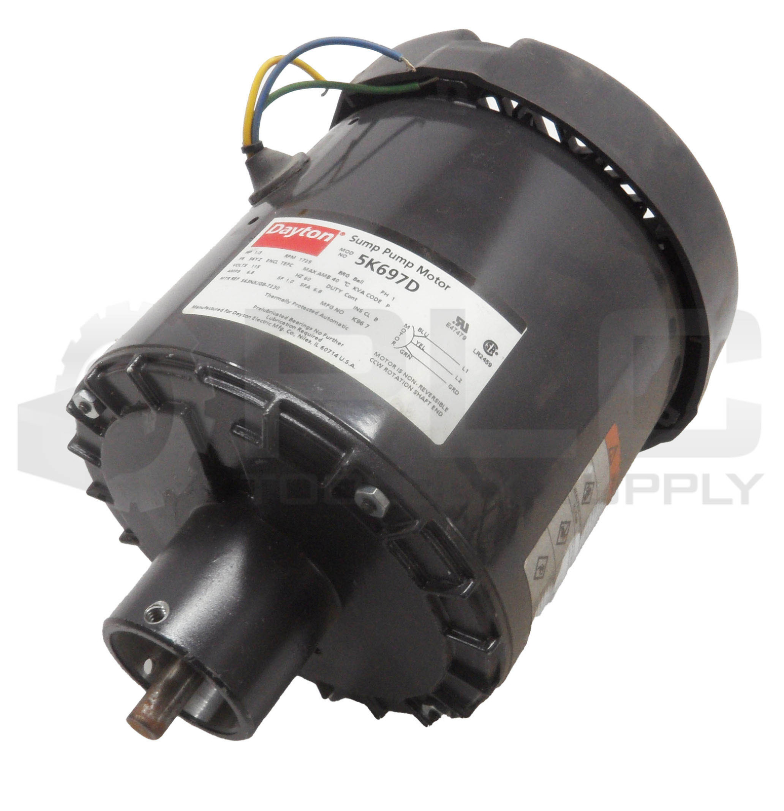NEW DAYTON 5K697D SUMP PUMP MOTOR 1/3HP 1725RPM 115V 6.8A 60HZ S63NXJGB ...