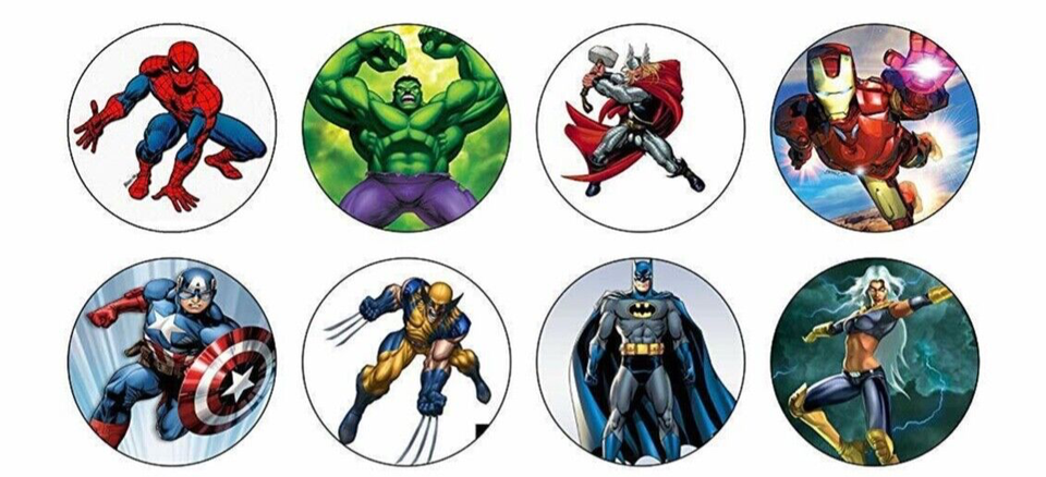 Cake Toppers Marvel Superheroes Characters 24 Pre-Cut Round Edible ...