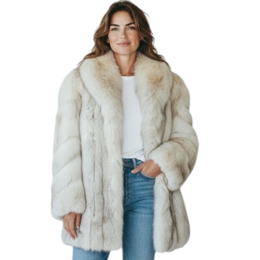 Saga Fox Genuine Silver Arctic Fox Fur Coat Size Larg… - Gem