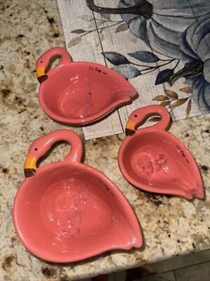 10 Strawberry Street ☆ Pink FLAMINGO Ceramic Measuring Cups ☆ Set of 3 ...