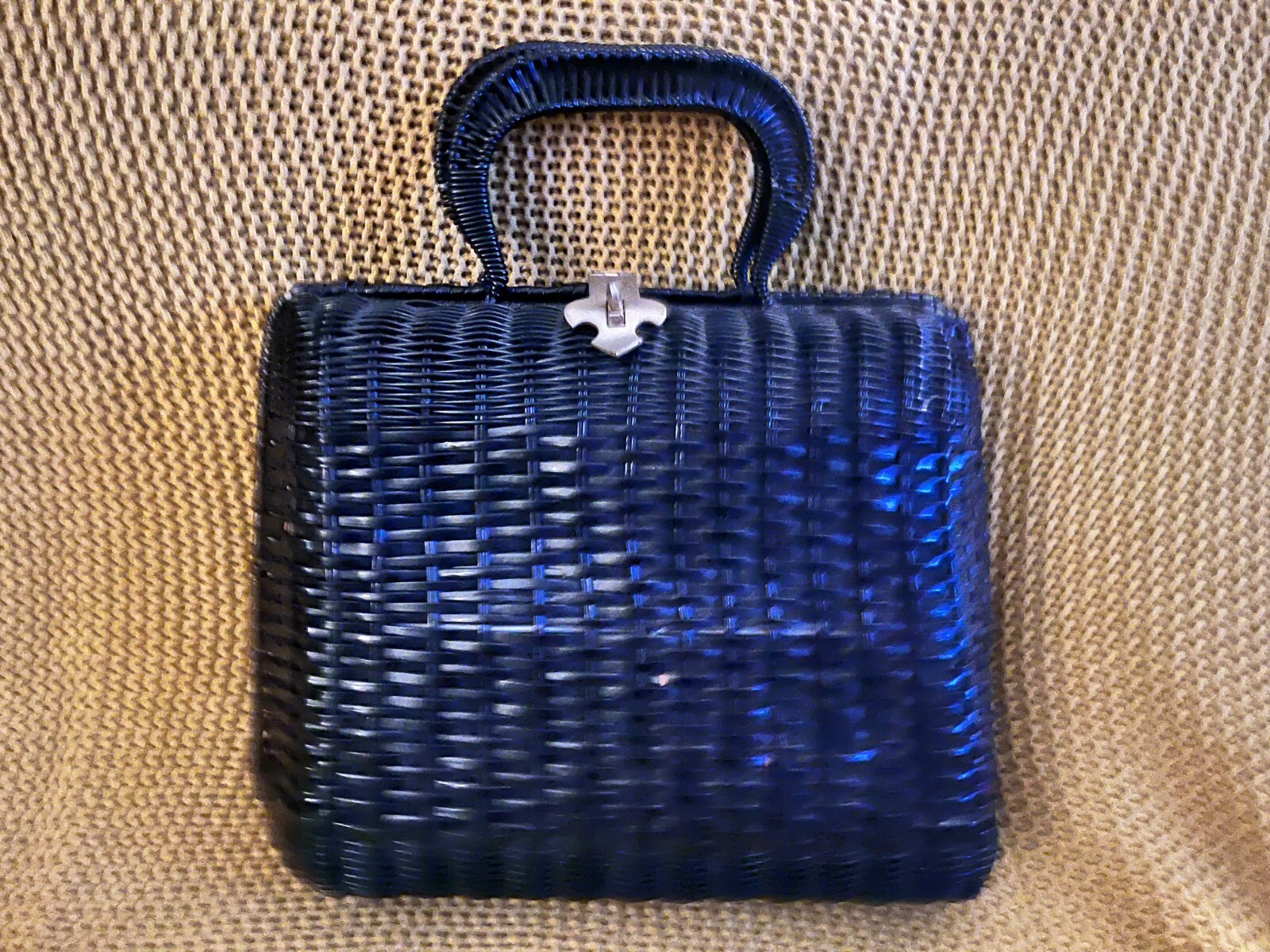 Vintage Black Vinyl Wicker Purse/Handbag Dayne Taylor - Gem