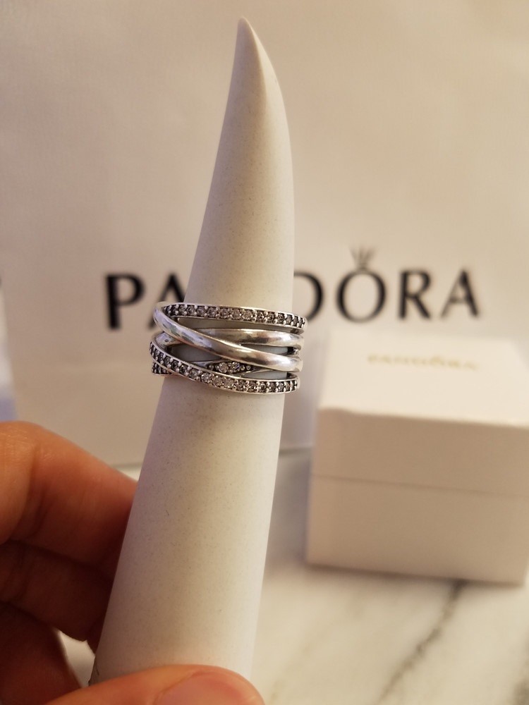 NEW Authentic Pandora 925 Ale Sparkle CZ Entwined Cocktail Large Ring ...