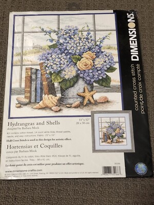 Dimensions Cross stitch kit - Hydrangeas & Shells #35166 | eBay Australia