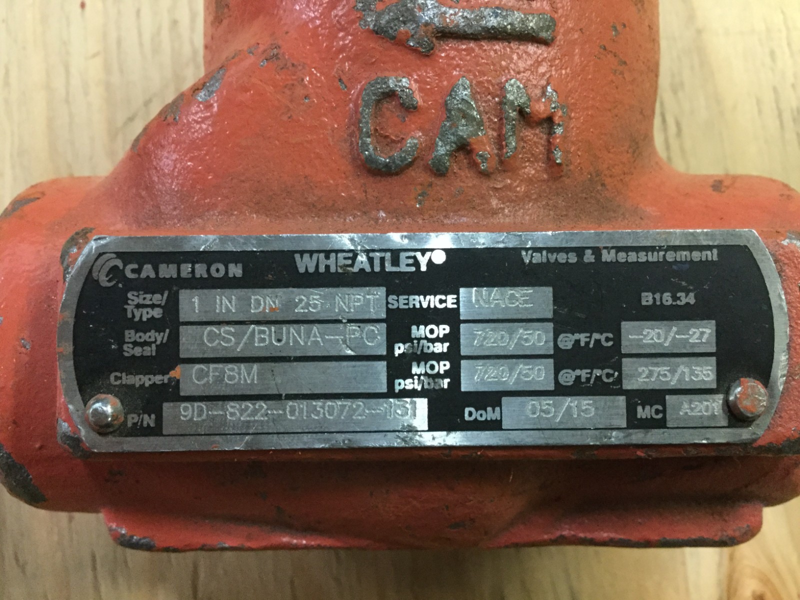 Swing Check Valve Cameron Wheatley 822 Series 1" 720 PSI MOP NPT ...